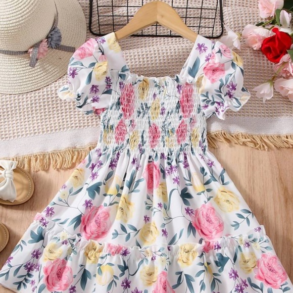 Dresses | Easter Dress Girls Puff Sleeve Floral Print And Ruffled Hem ...